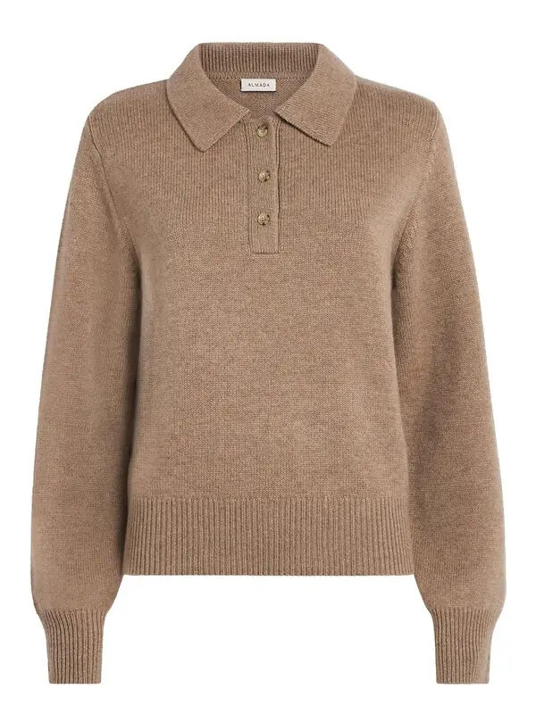 Almada Label Wool-cashmere Polo Sweater - Brown