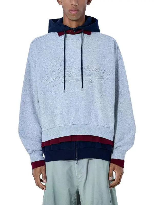 Balenciaga Layered-effect Embroidered Hoodie - Grey
