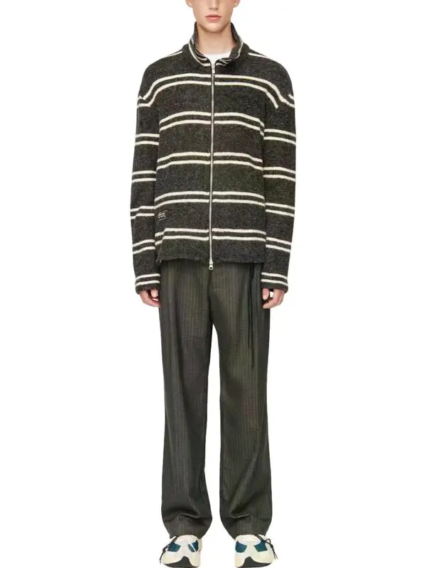SONG FOR THE MUTE Rugby-stripe Funnel-neck Cardigan - Grey