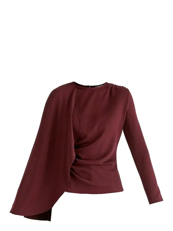 PAISIE Asymmetrical Cape Sleeve Lyocell Jersey Top In Wine - Red