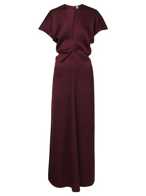 TOTEME Draped Crepe Satin Maxi Dress - Burgundy