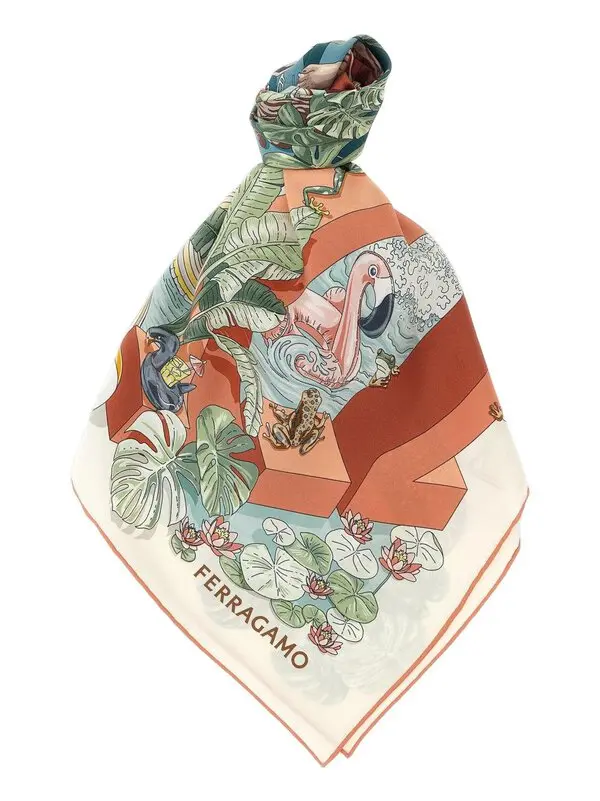 FERRAGAMO Graphic Print Square Pure Silk Foulard - Multicolor