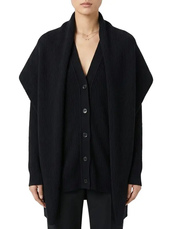 Blumarine Asymmetrical Virgin Wool Cardigan With Shawl Collar - Black
