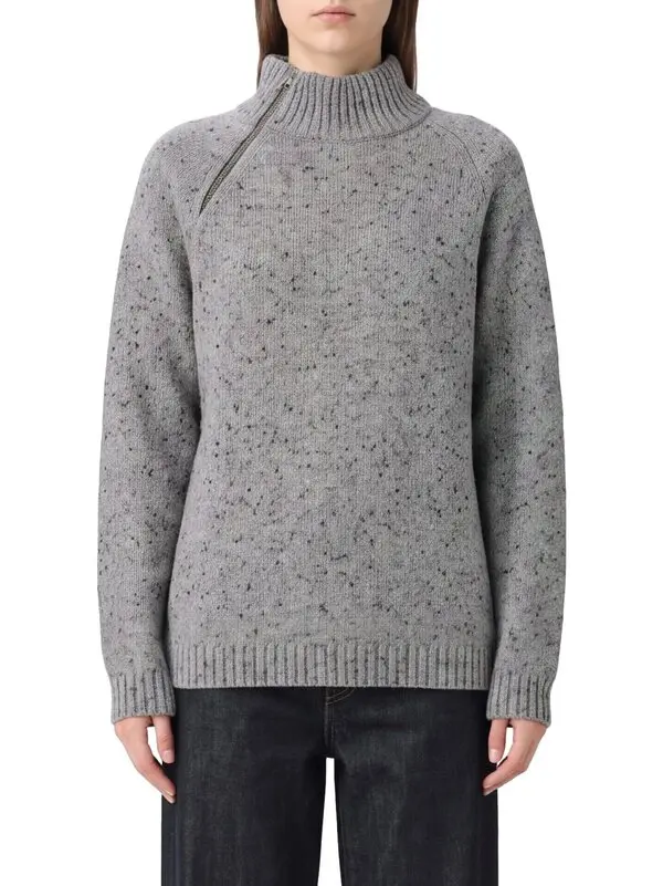 Gimaguas Half-zip Turtleneck Sweater In Recycled Wool Blend With Dropped Shoulders - Grey