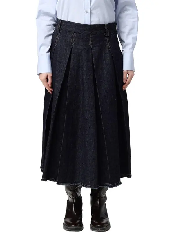 TELA High-waisted Cotton Denim Full Midi Skirt - Blue
