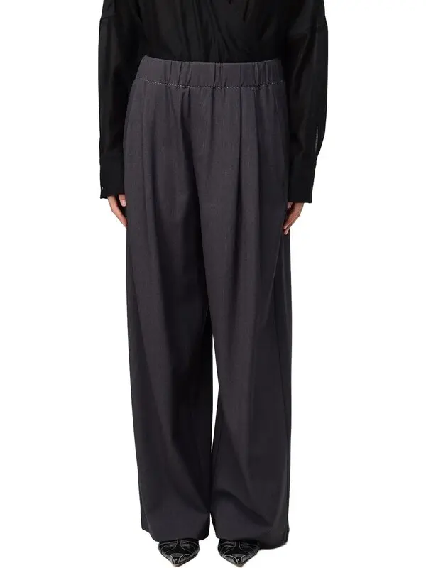ELEH High-waisted Wide-leg Pleated Jersey Trousers - Grey