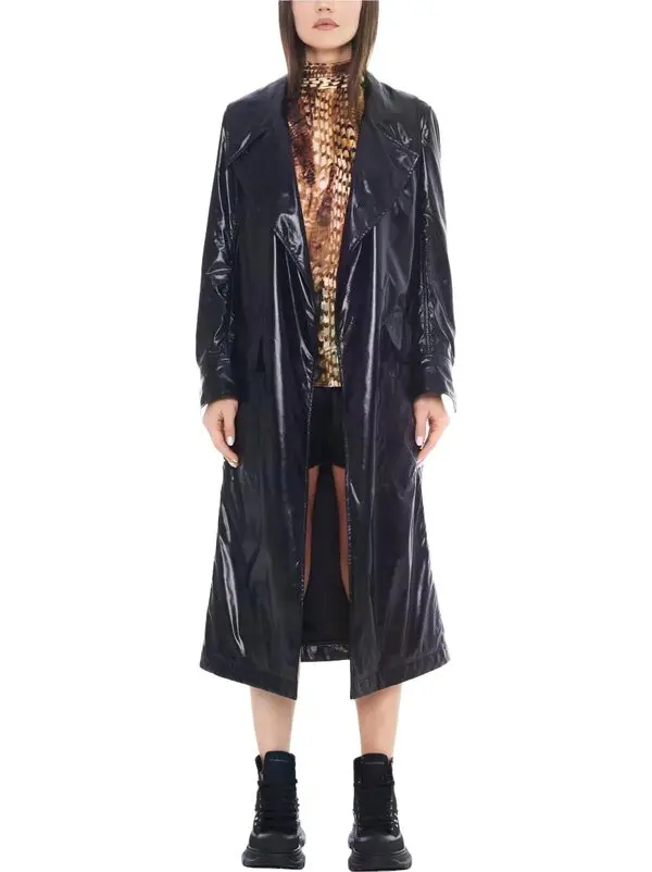 TESSITURA BODY COUTURE Belted Waterproof Trench Coat - Black