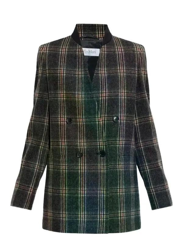Max Mara Elmo Check Wool Coat - Grey
