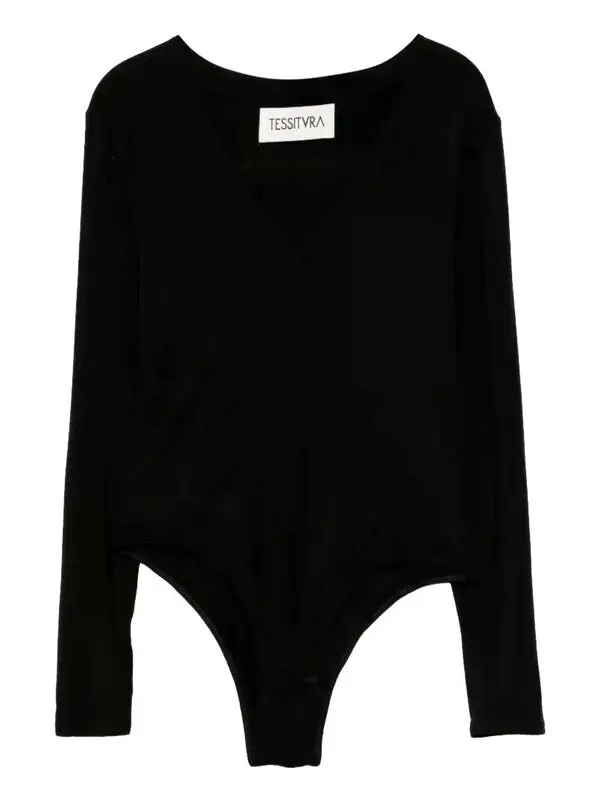 TESSITURA BODY COUTURE V-neck Long-sleeve Bodysuit - Black