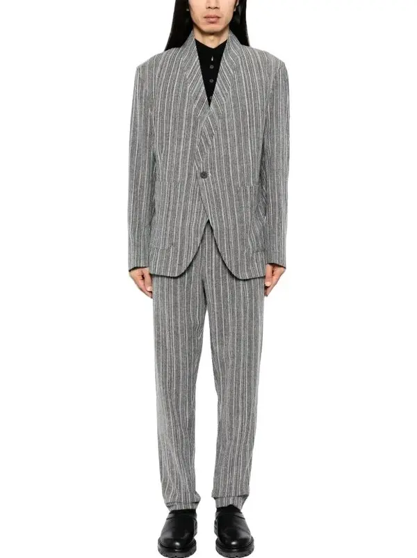 TESSITURA BODY COUTURE Striped Collarless Blazer - Grey