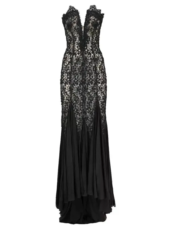 MARCO GABRIELLI ATELIER Lace-overlay Strapless Dress - Black