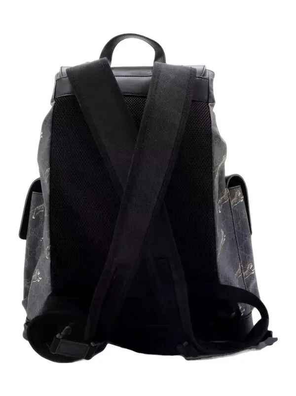 Gucci Double Pocket Buckle Printed Gg Coated Canvas Large Backpack - Black