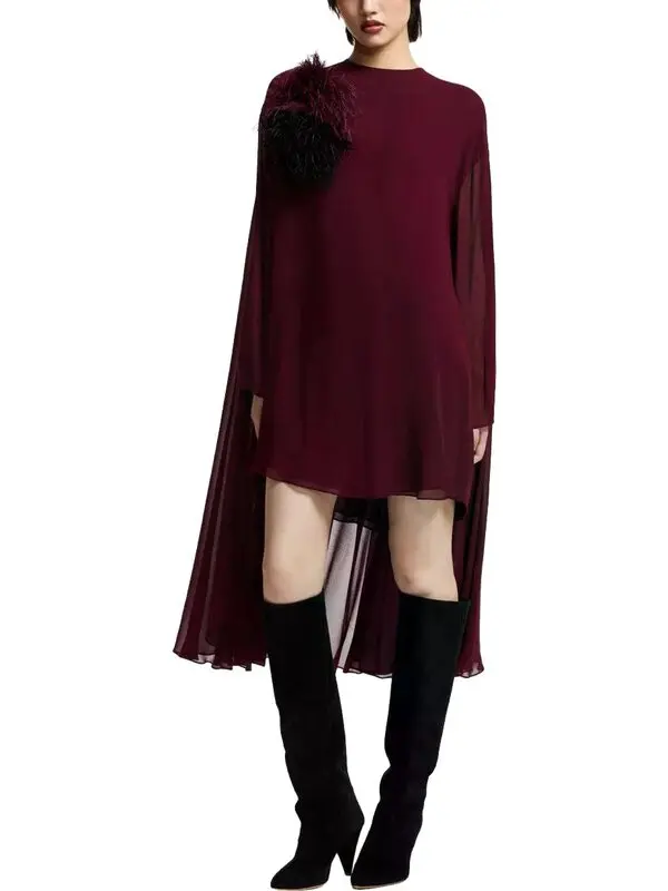 Essentiel Antwerp Kaydence Cape-overlay Gathered-back Asymmetric Mini Dress - Red
