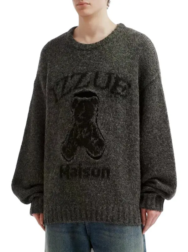Izzue Logo-intarsia Bear-motif Sweater - Grey