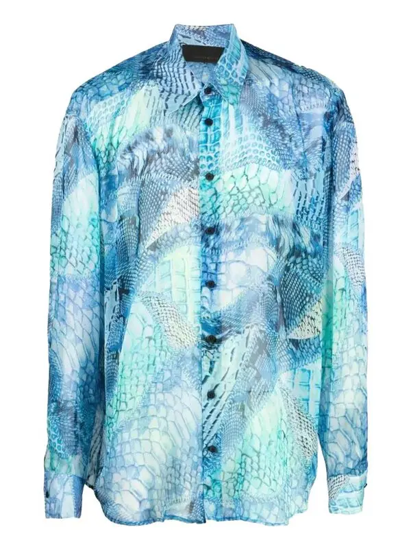 TESSITURA BODY COUTURE Snakeskin-print Silk Shirt - Blue