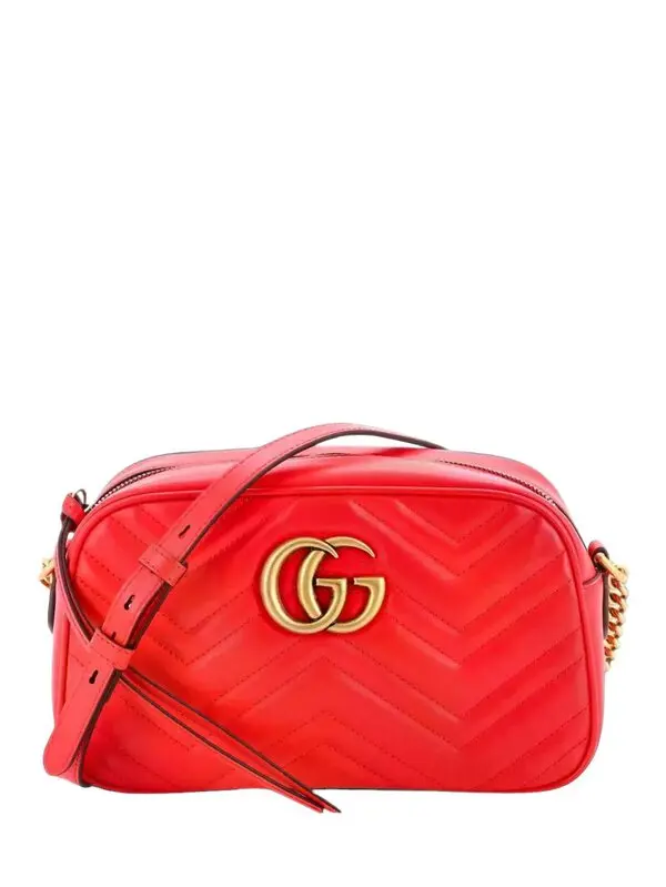Gucci Gg Marmont Shoulder Bag Matelasse Leather Small Crossbody Bag - Red