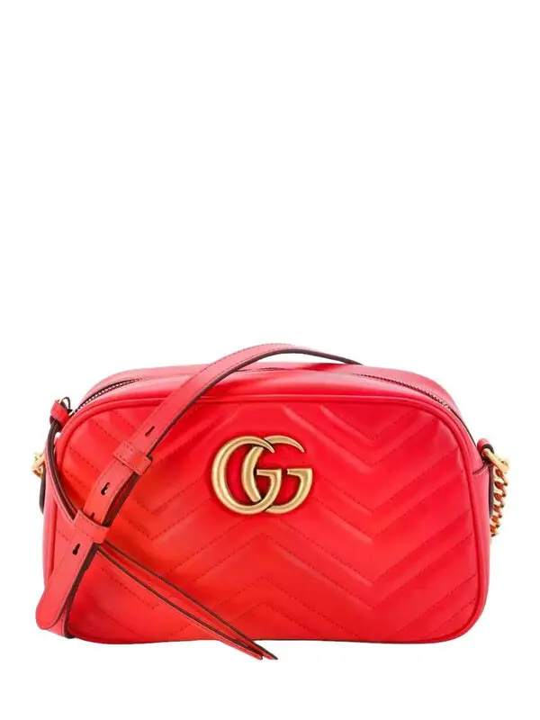 Gucci Gg Marmont Shoulder Bag Matelasse Leather Small Crossbody Bag - Red