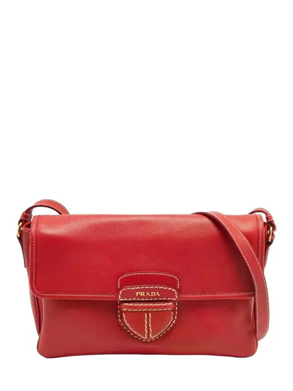 Prada City Leather Flap Shoulder Bag - Red