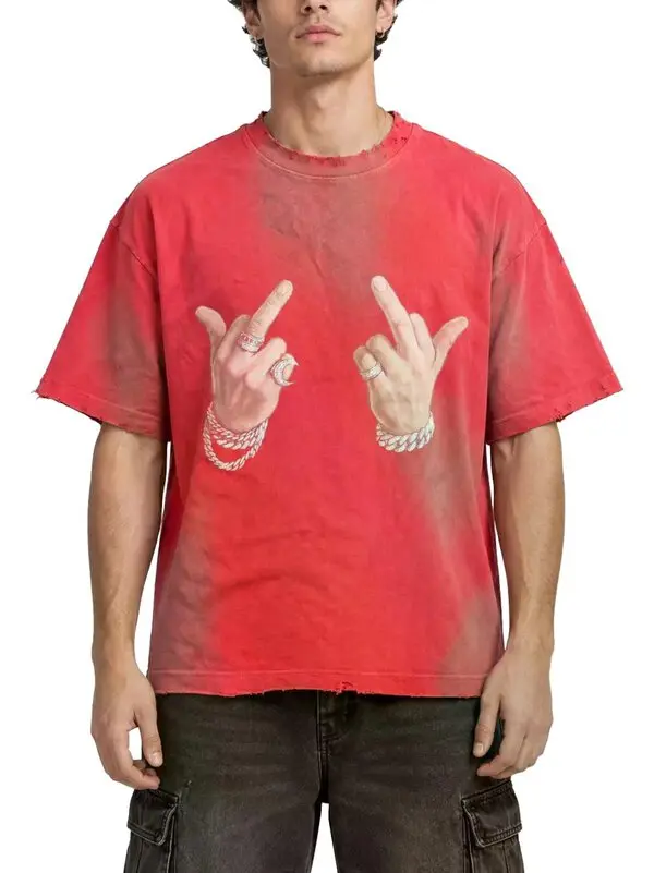 WARMAN Graphic-print Distressed T-shirt - Red