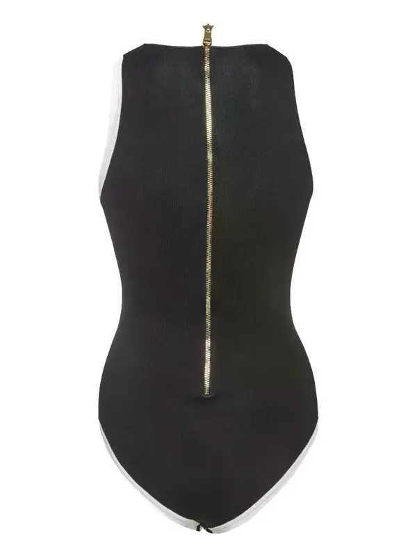 Balmain Logo-intarsia Zip-up Bodysuit - Black