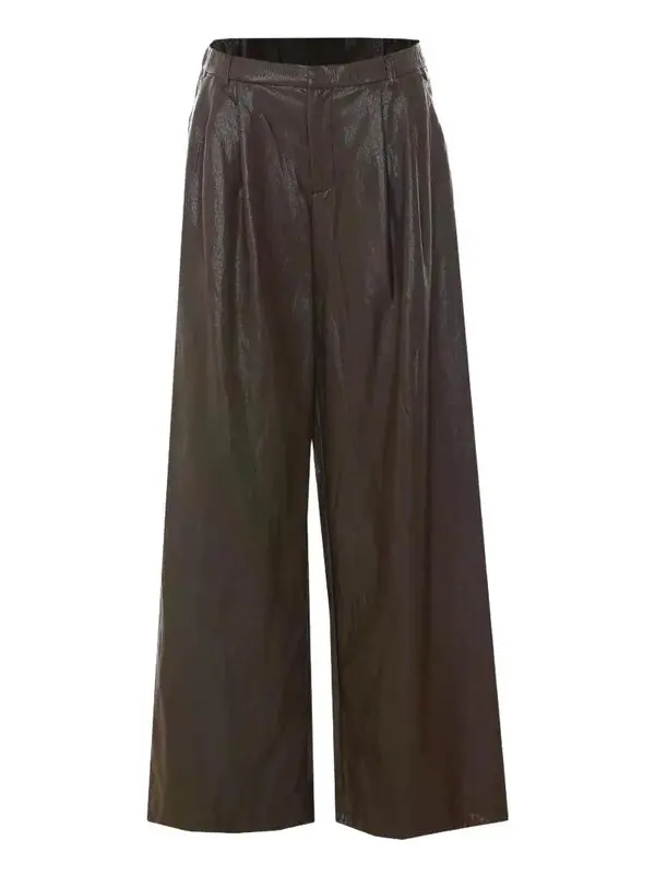 ELEH Pleated Wide-leg Trousers - Brown