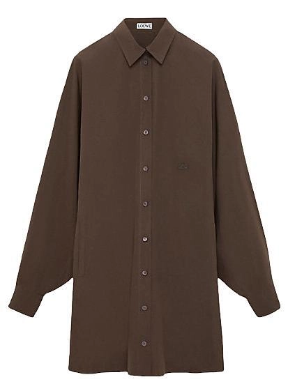 Loewe Logo-embroidered Cotton Shirt Dress - Brown
