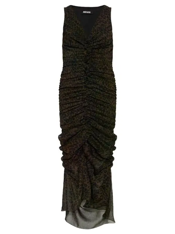 ROTATE BY BIRGER CHRISTENSEN Ruched Midi Leopard Dress - Brown