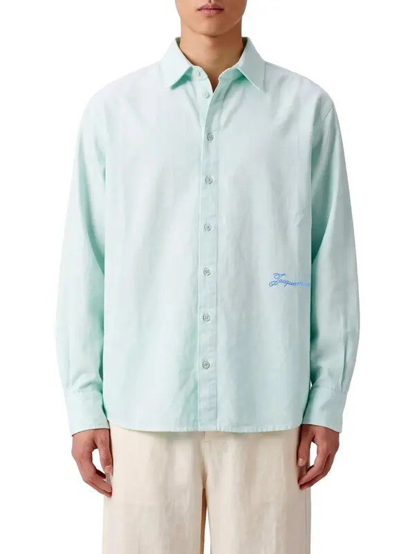 Jacquemus Casual Cotton Shirt With Contrasting Embroidered Logo - Mint