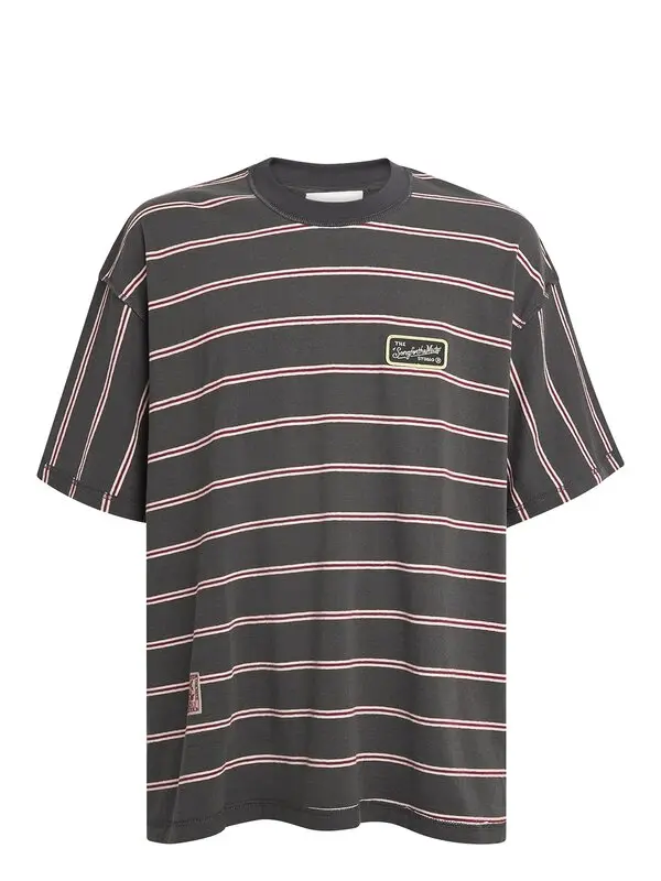 SONG FOR THE MUTE Cotton Stripe Gym Oversized T-shirt - Grey