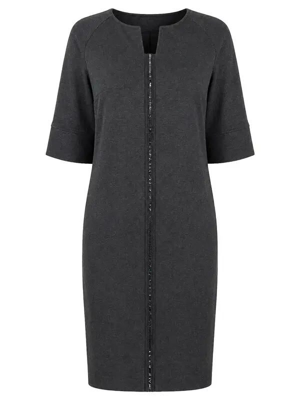 CONQUISTA Embellished Front-line Shift Dress - Black