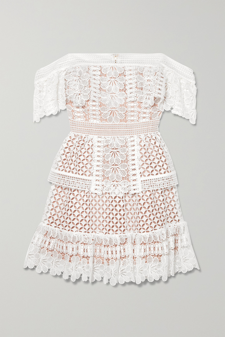 self portrait off shoulder guipure dress self-portrait - Blue Guipure Lace Mini Dress
