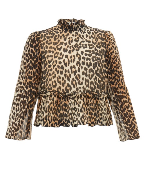 Buy GANNI Print Ruffled Top - Leopard At 50% Off | Editorialist