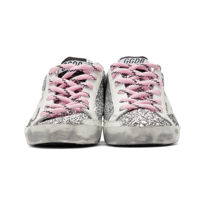 White & silver glitter superstar sneakers Clearance