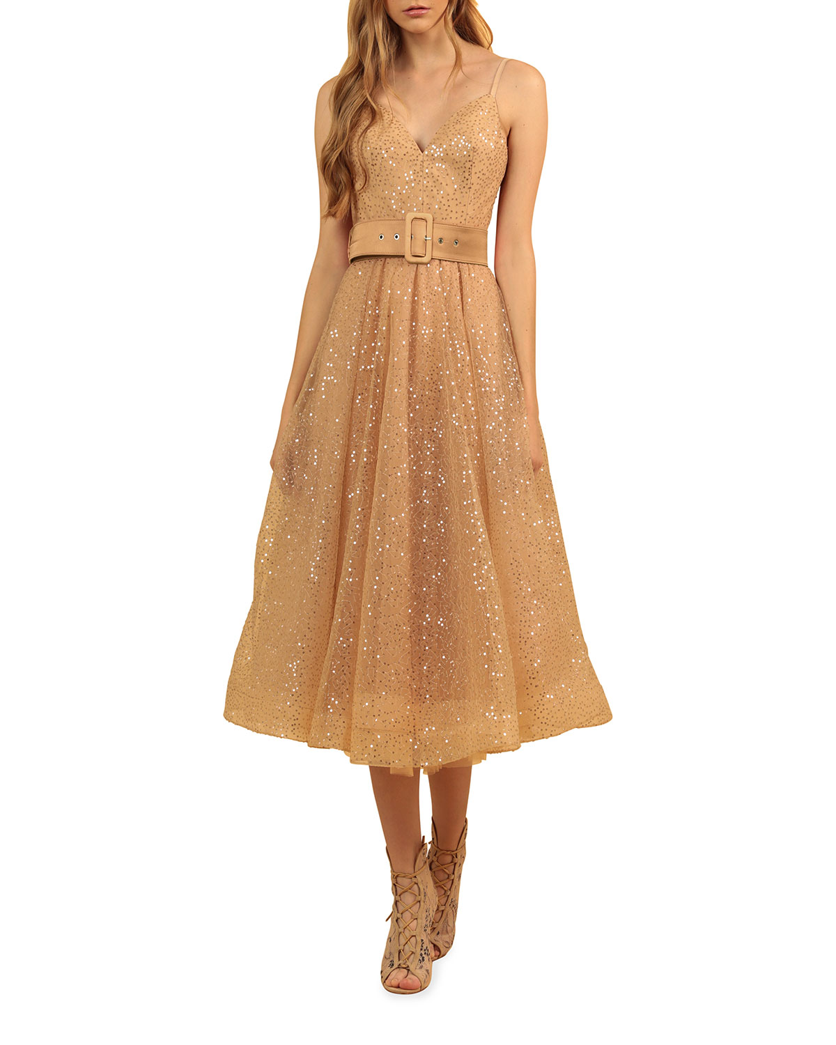 green emerald velvet dress FIREWORKS V NECK SHORT SLEEVE SEQUIN MIDI DRESS main image 1