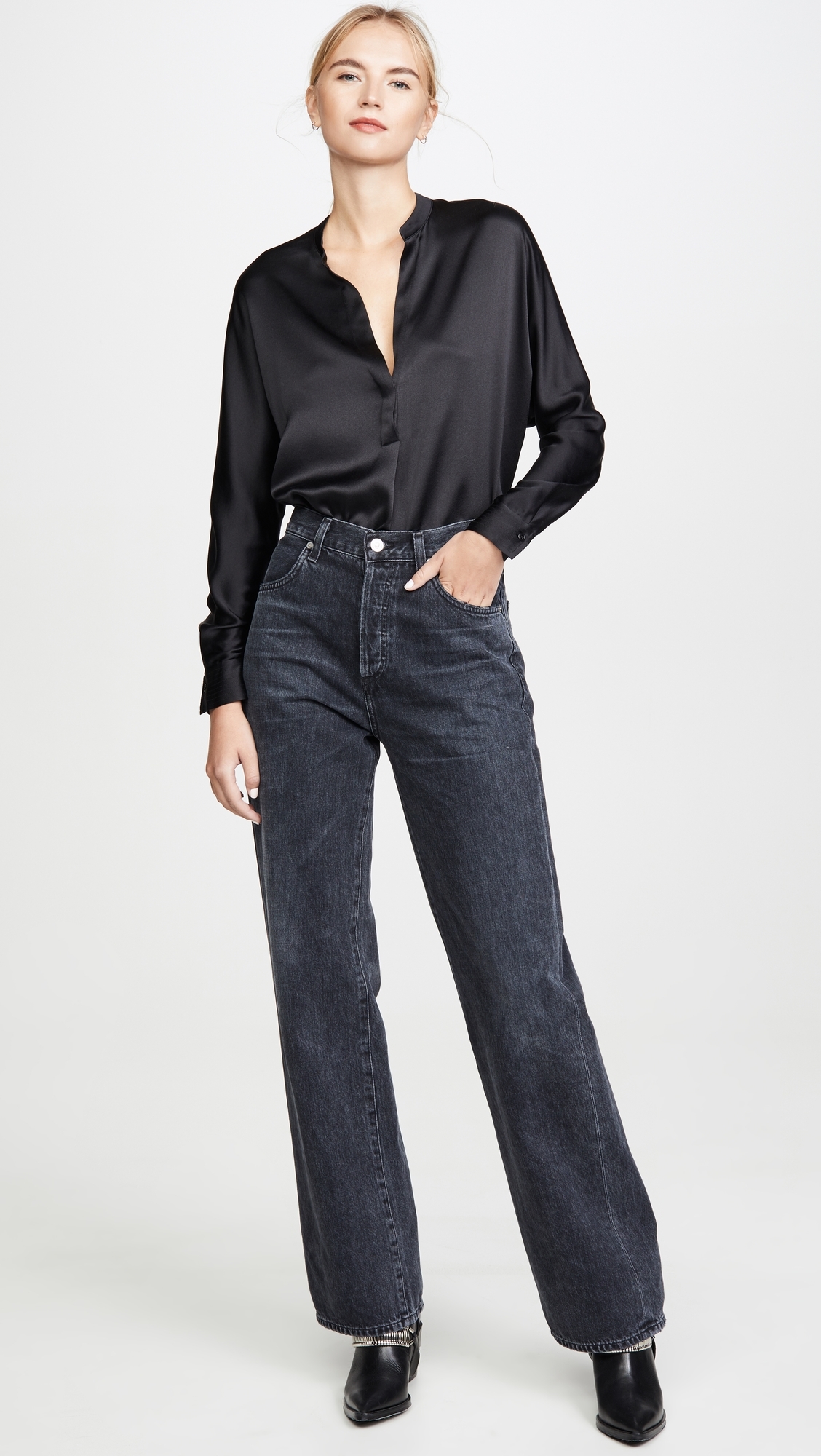 VINCE Vince Band Collar Blouse