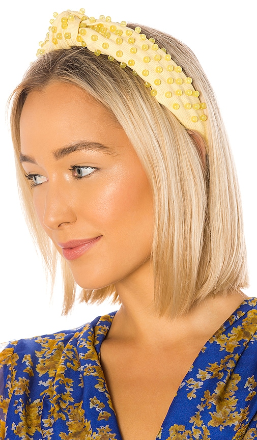 Lele Sadoughi Lemon Yellow Beaded Woven Headband Twine and Love | Lemon Jeweled Top Knot Headband | Handmade  main image 2