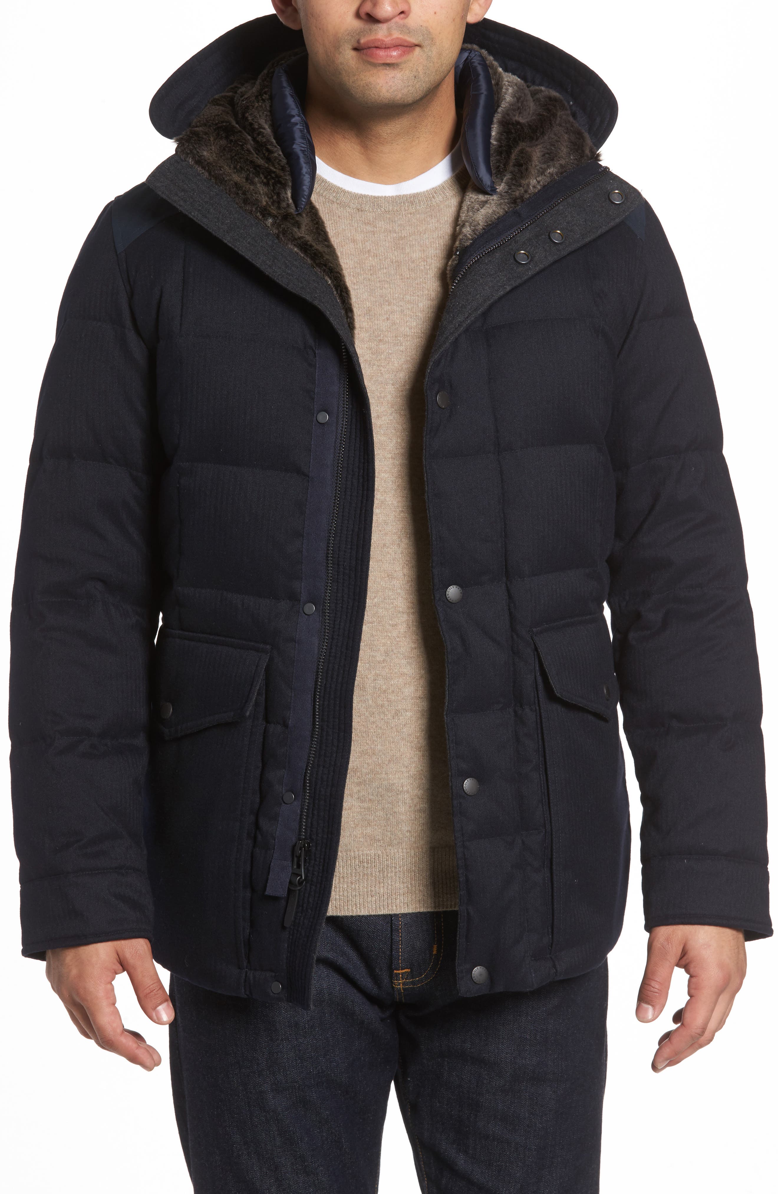 cole haan flannel down hooded jacket