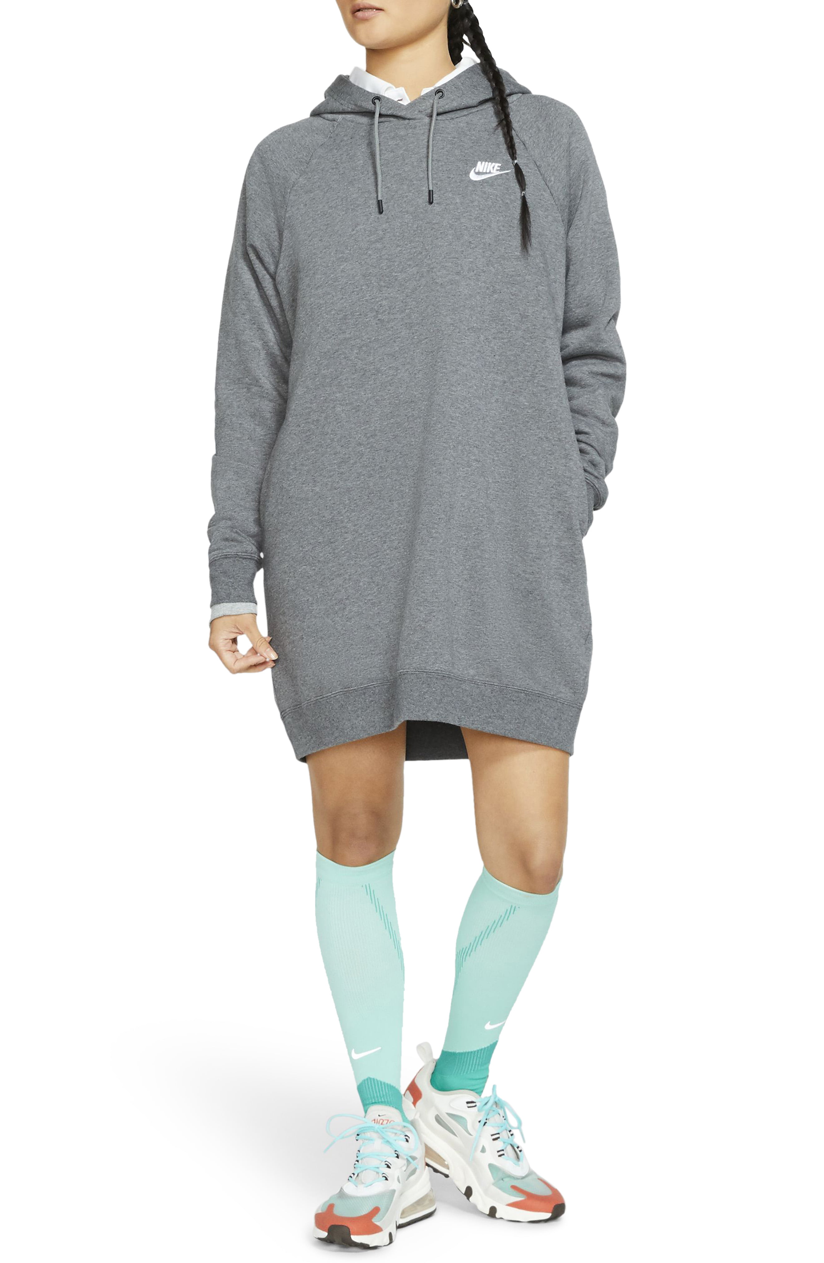 Women's Nike Essential Fleece Hooded Sweatshirt Dress - Editorialist
