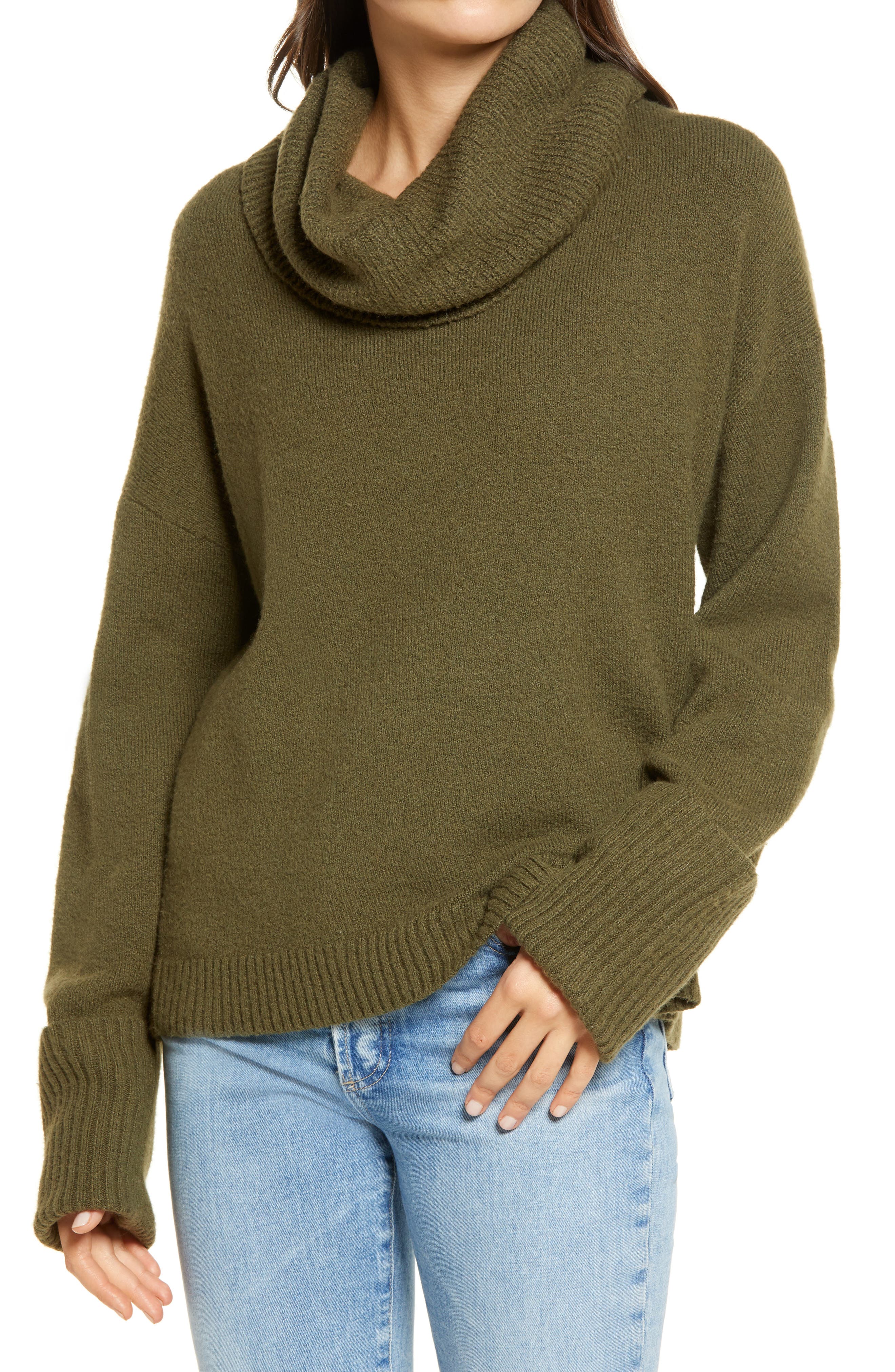 olive green cowl neck sweater