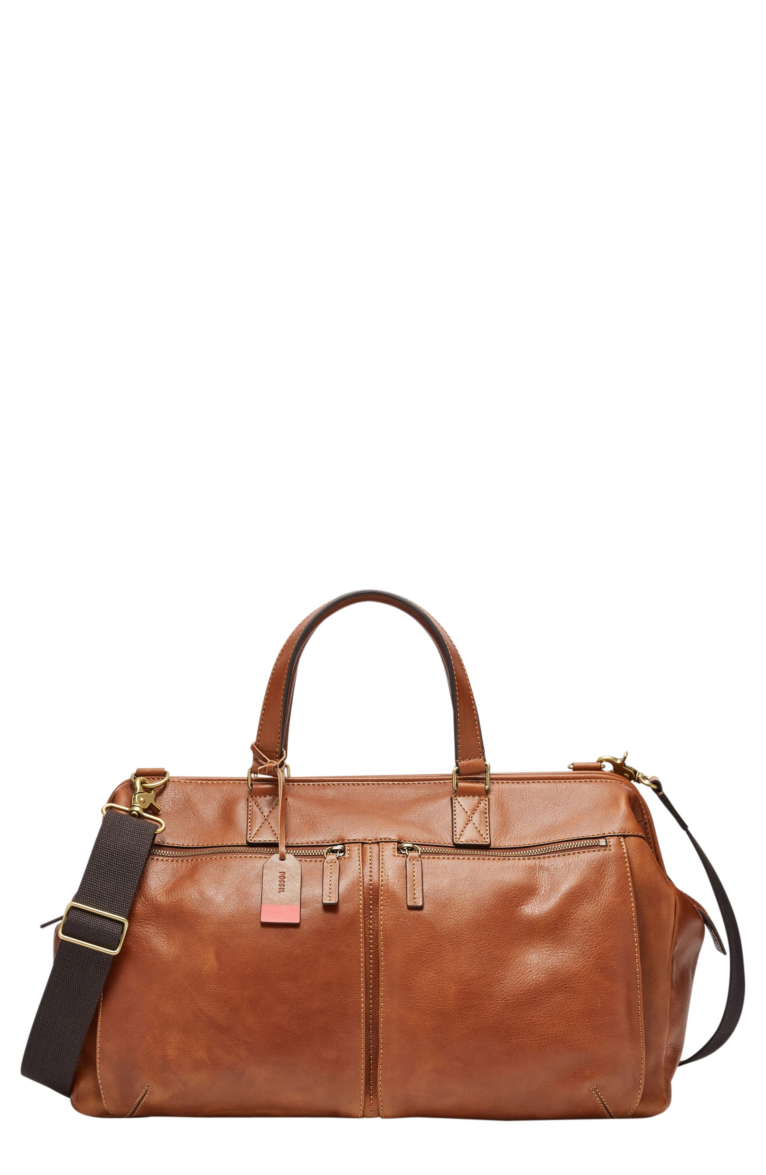 fossil leather duffle bag