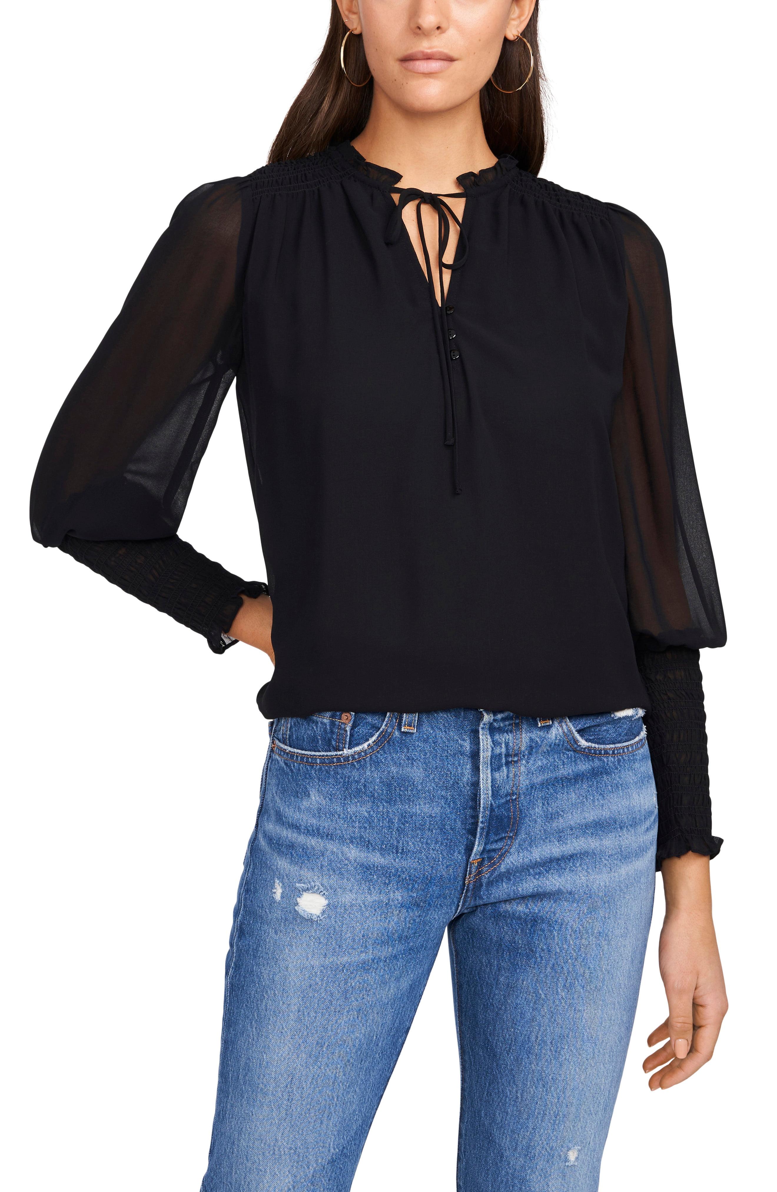 1.State Leopard Print Shirred Tie Neck Blouse In Rich Black - 40% Off ...