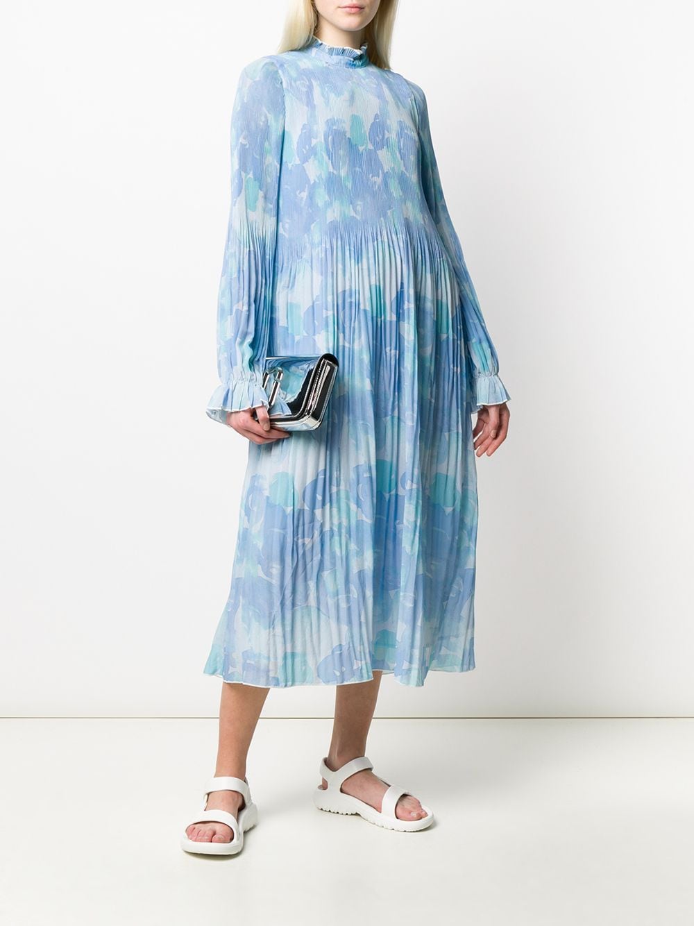 chinese dress ladies GANNI dreamy maxi long pleated Georgette dress in pastel floral print   BOREAL REBORN
