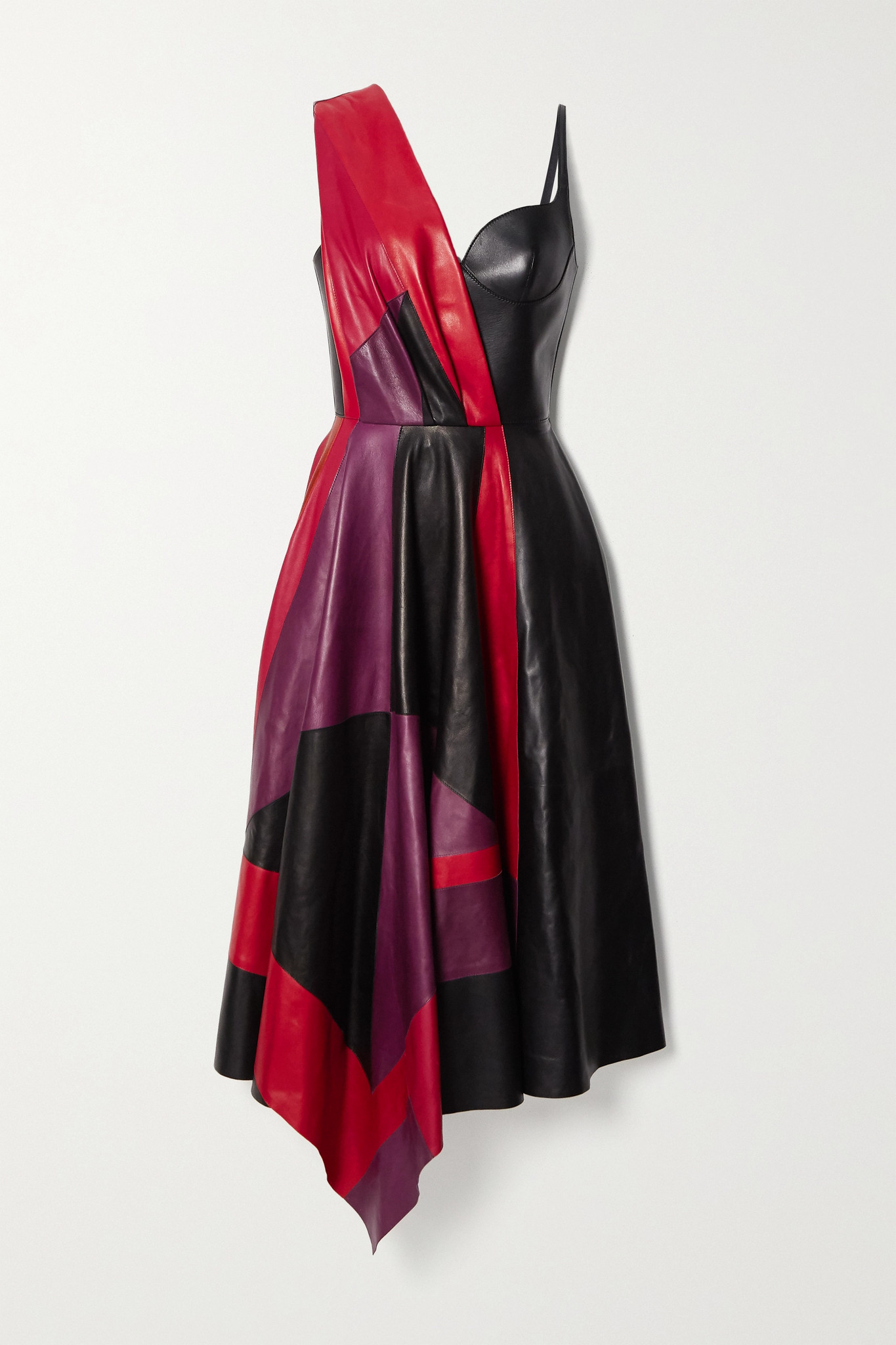 Alexander Mcqueen Asymmetric Color-Block Leather Dress - Black |  Editorialist