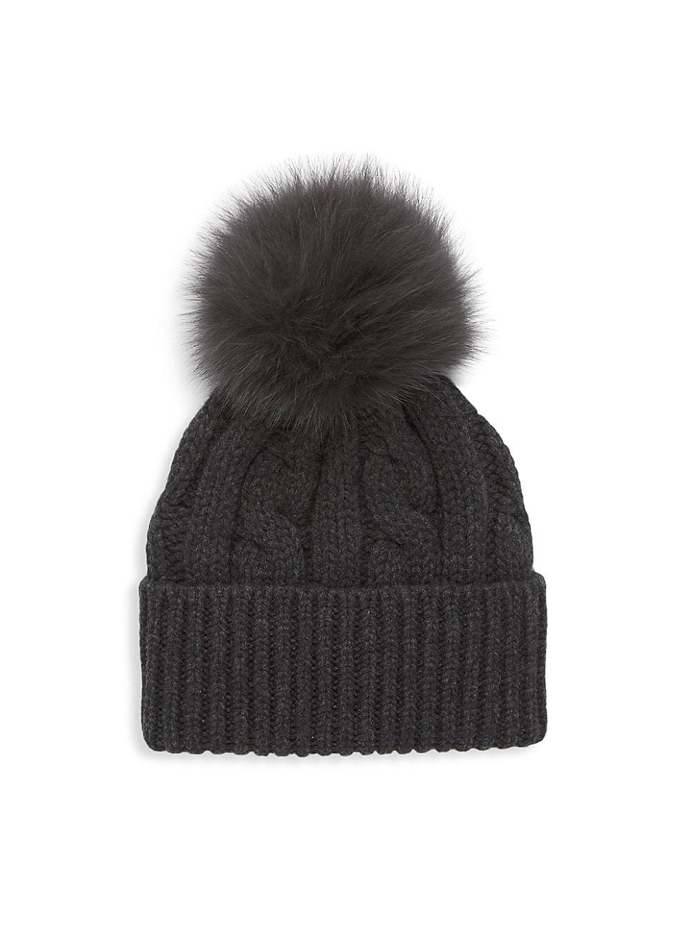 Raffaello Bettini Fox Fur Pom-Pom Cabled Cashmere Beanie  display picture 3