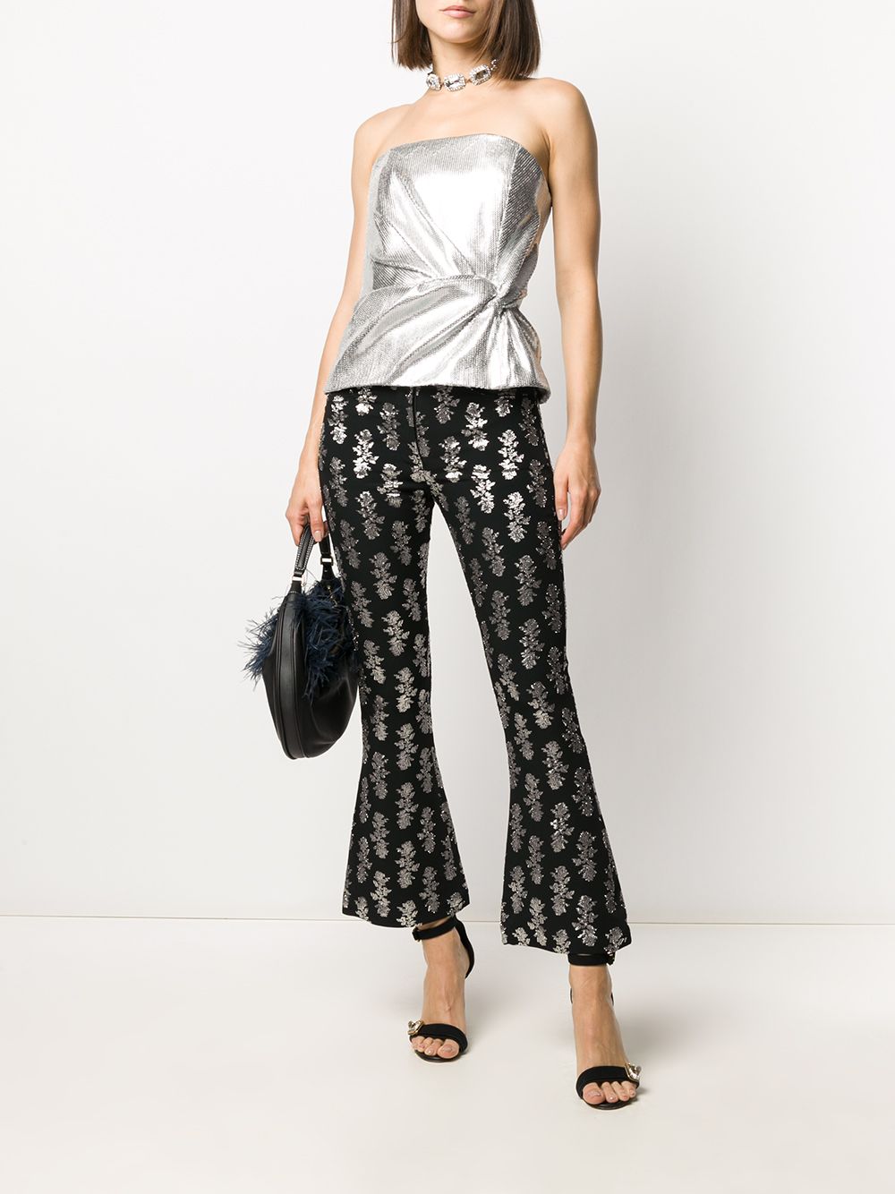 16ARLINGTON Metallic Print Flared Trousers
