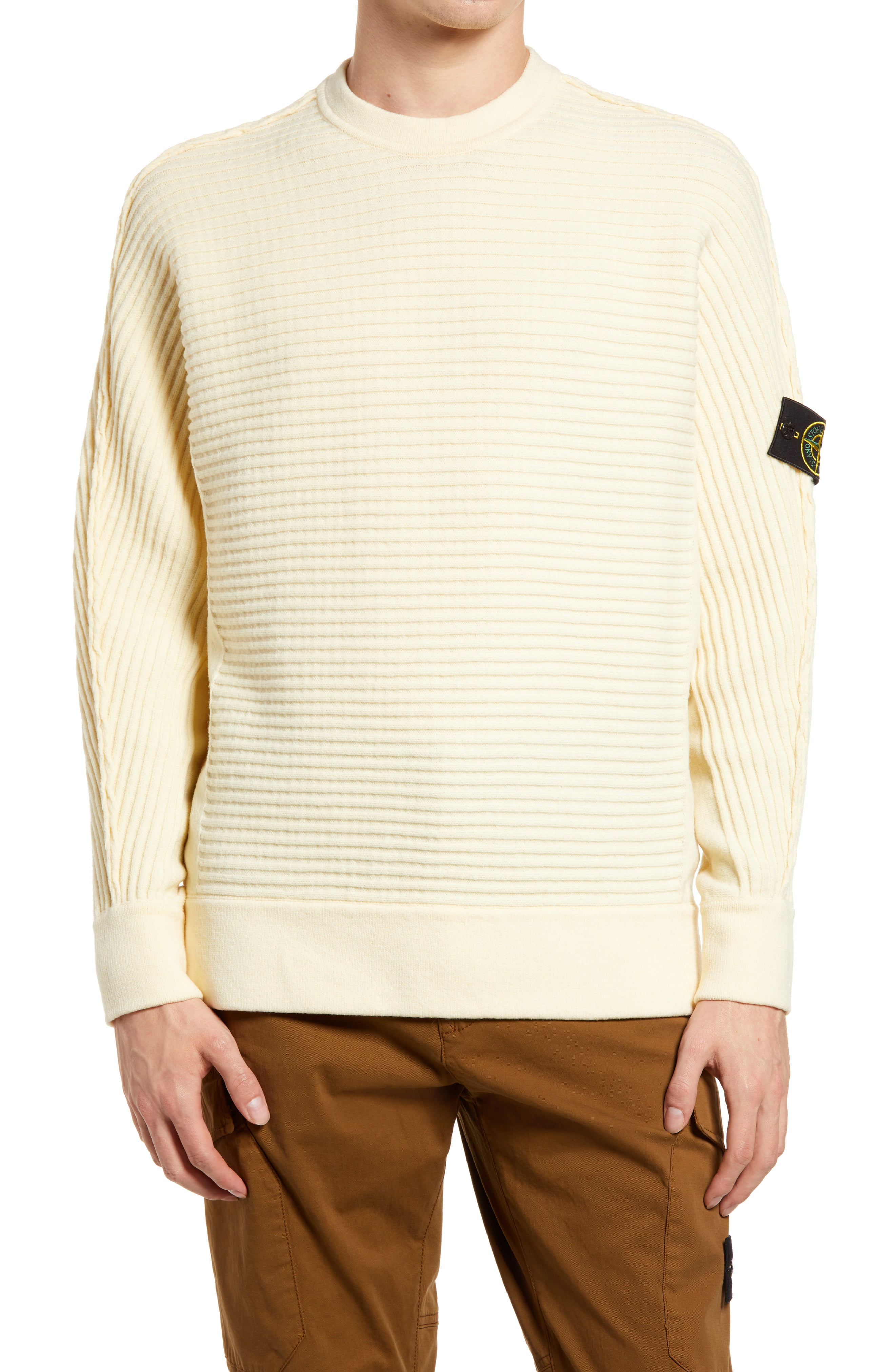 Stone Island Logo Patch Slim Fit Knit Sweater - Butter | Editorialist