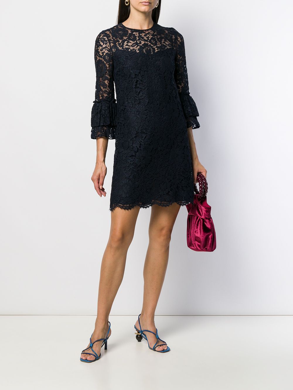 VALENTINO Flared Floral Lace Mini Dress