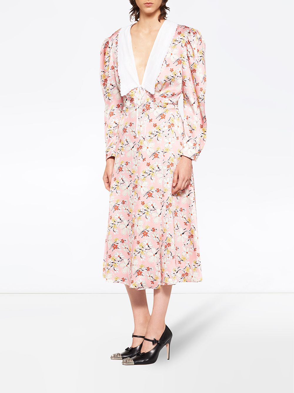 MIU MIU Floral Print Sablé Midi Dress