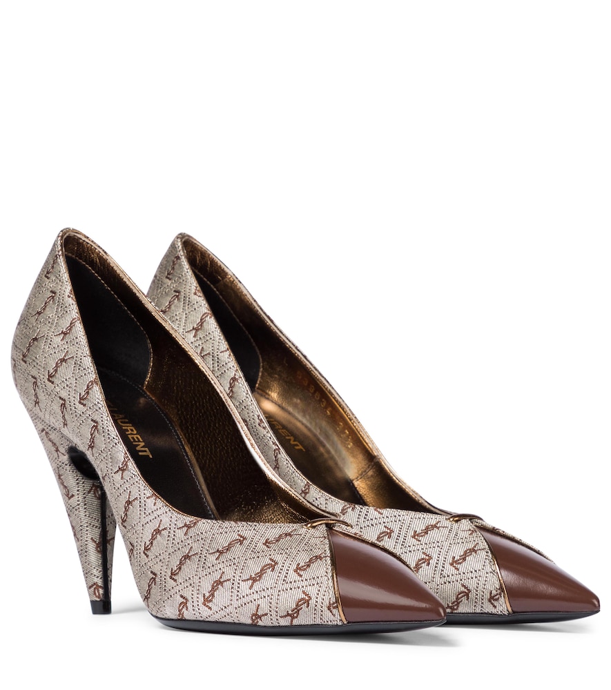 Saint Laurent Lola Leather-Trimmed Canvas Pumps Beige Editorialist - Main Image