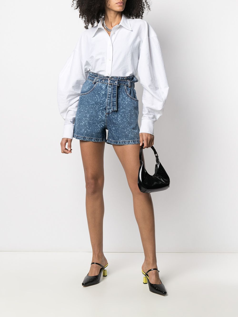 MSGM Paint-Splatter Print Denim Shorts